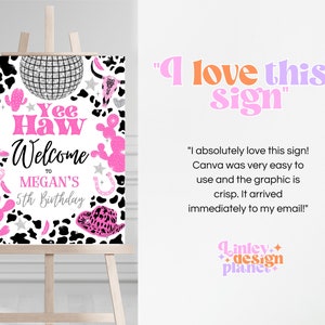 Editable Disco Cowgirl Birthday Welcome Sign, Pink Disco Cowgirl ...