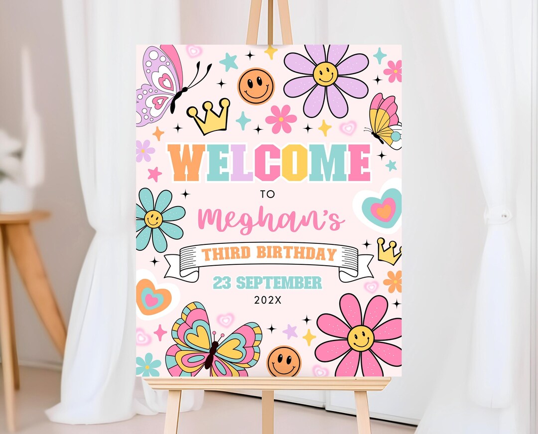 Editable Spring Birthday Welcome Sign, Patch Letter Girl Birthday ...