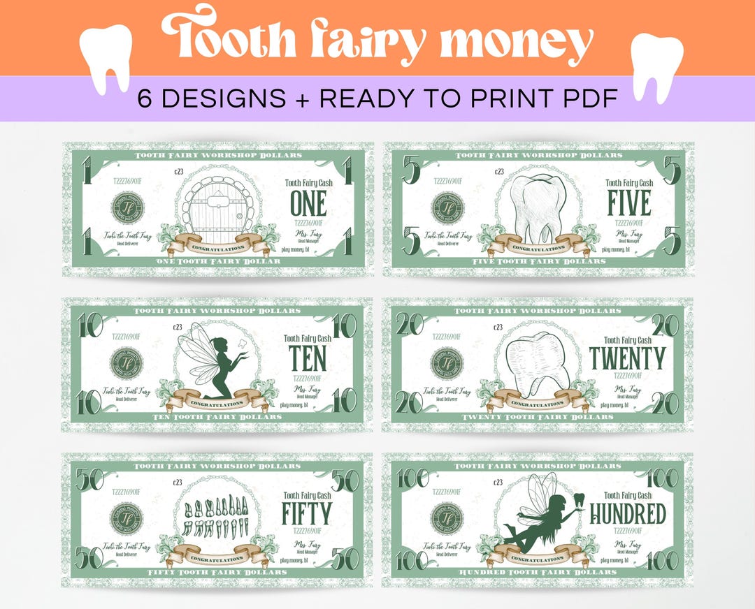 Buy Printable Tooth Fairy Play Dollars, Kids Tooth Fairy Play Money ...