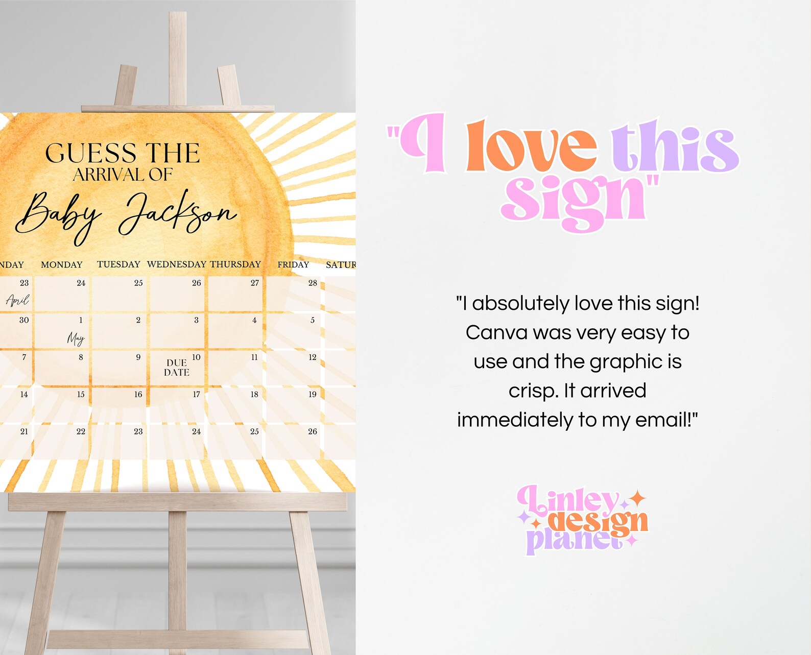 Editable Sunshine Baby Shower Due Date Sign, A Little Ray of Sunshine ...