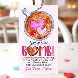 Editable Hot Chocolate Bomb Tag, Valentine's Day Hot Cocoa Bomb Tag ...