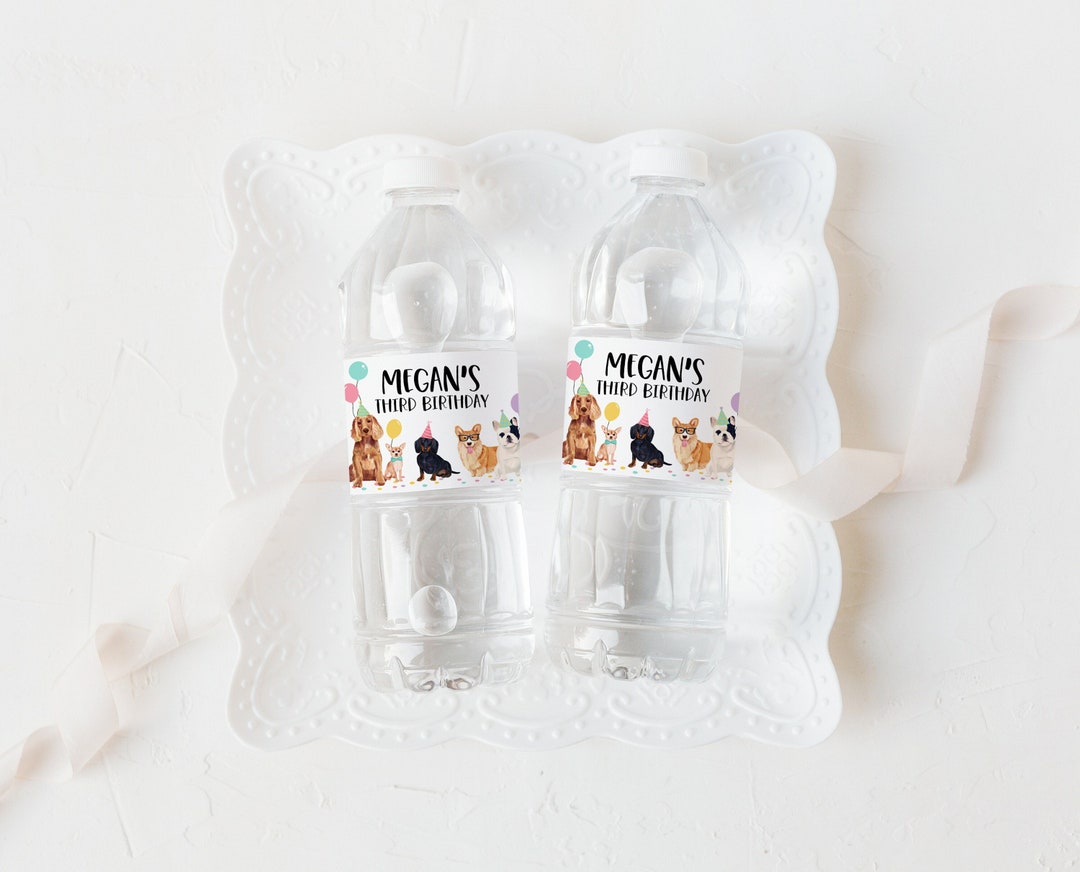 Editable Dog Water Bottle Label, Puppy Birthday Bottle Labels, Dog ...