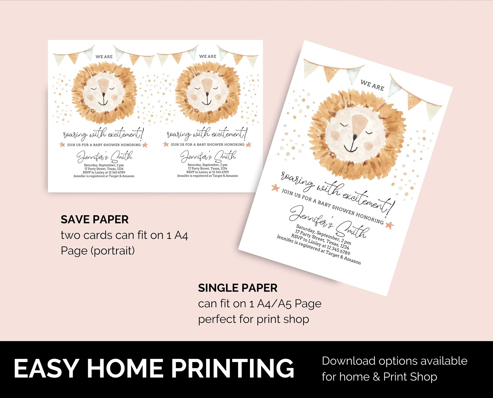 Editable Safari Lion Baby Shower Invitation, Safari Jungle Baby Shower ...