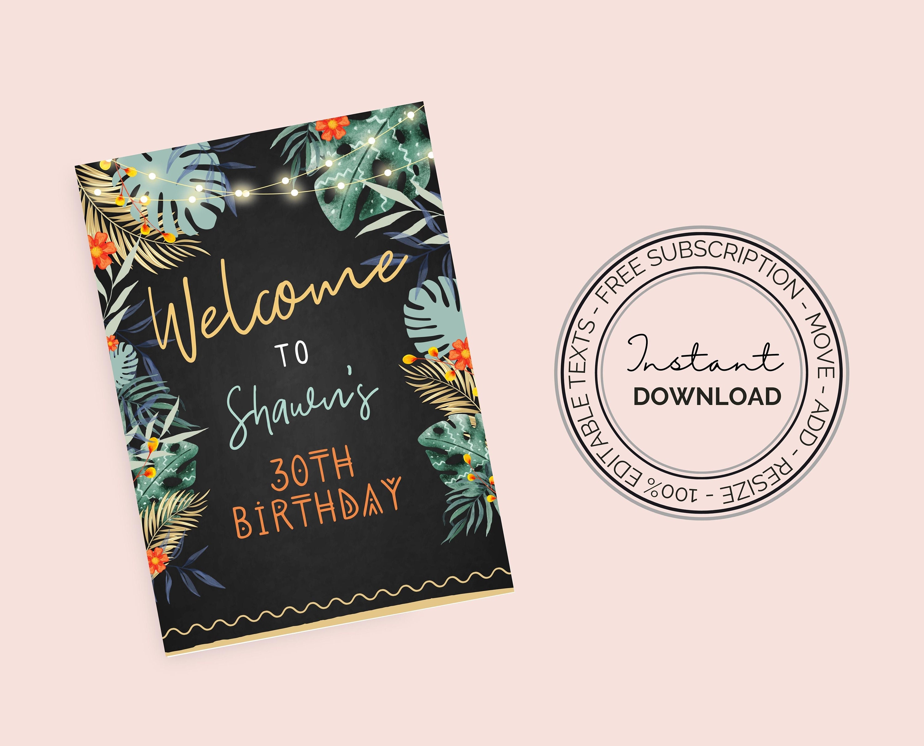 Editable Adult Tropical Birthday Welcome Sign Tropical Party - Etsy