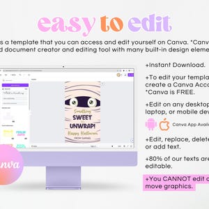 Editable Halloween Mummy Favor Tag, Halloween Mummy Tag, Halloween ...