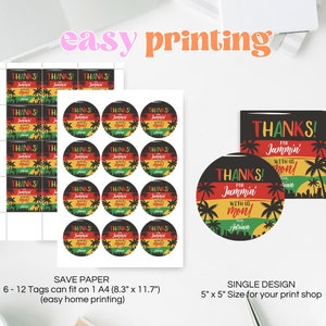 Editable Reggae Birthday Favor Tag Template, Reggae 1st Birthday Party ...