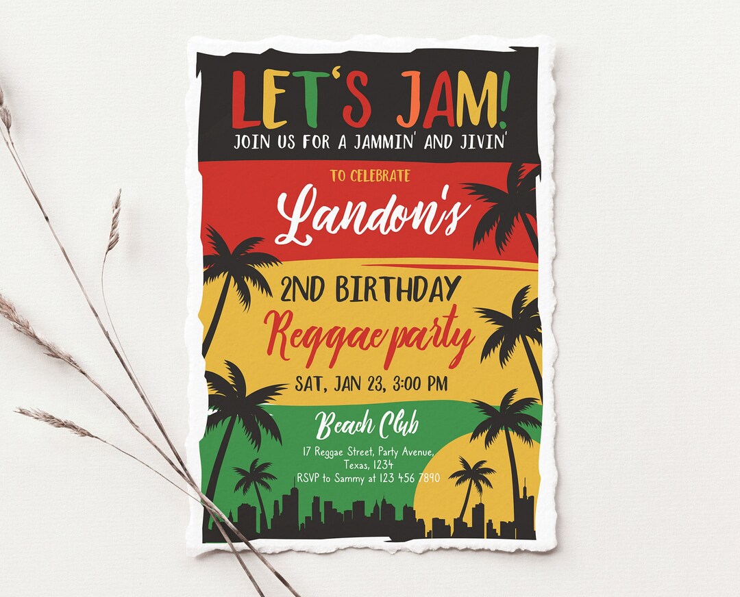 Editable Reggae Birthday Party Invitation, Reggae One Love 1st Birthday ...