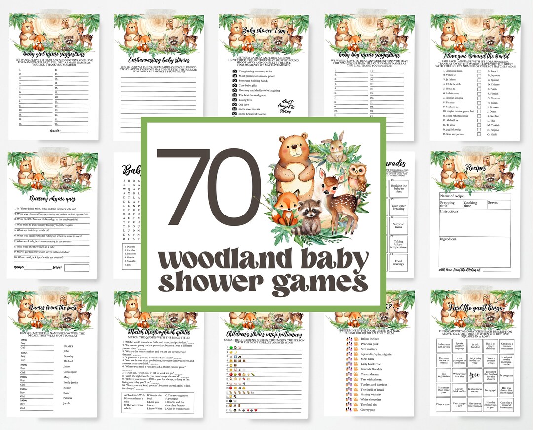 Woodland Baby Shower Game Bundle, Editable Boy Woodland Baby Shower ...