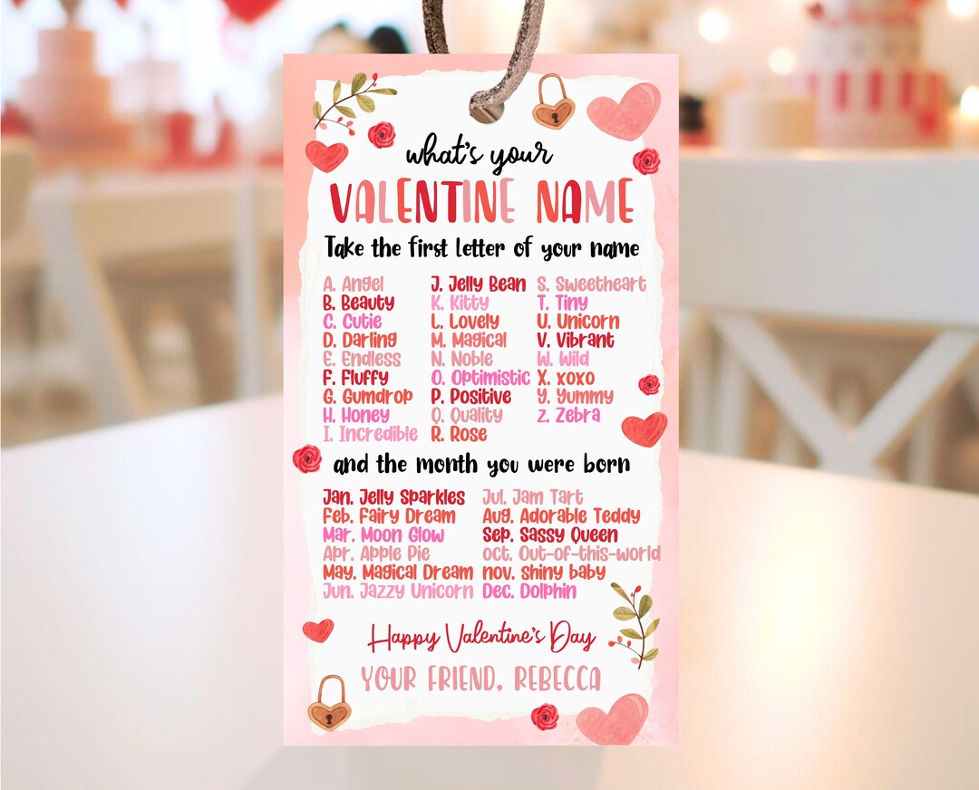 Editable What's Your Valentine Name Game Gift Tag, Valentine's Name ...