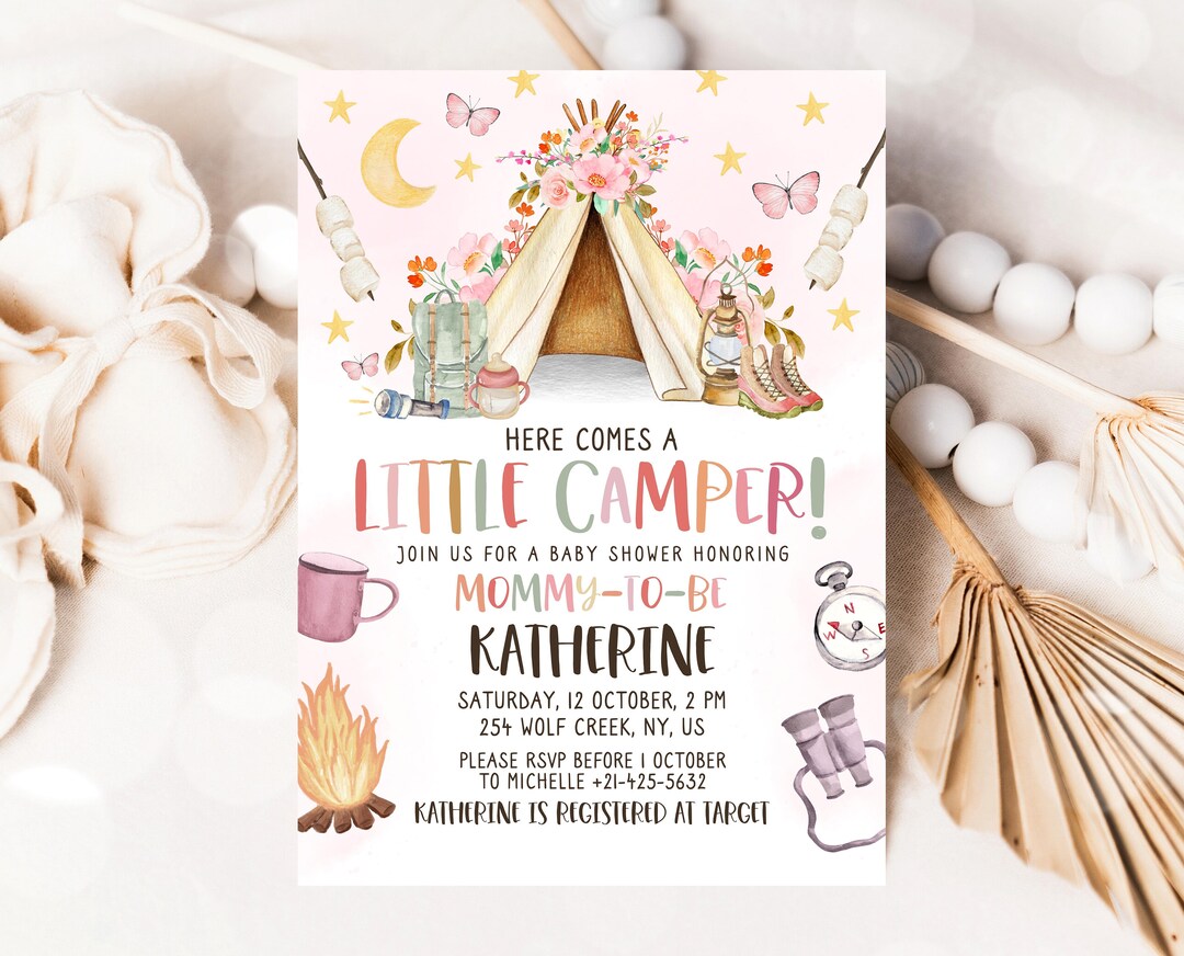 Editable Camping Baby Shower Invitation, Little Camper Baby Shower Invite, Camp Invitation ...