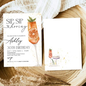 Editable Cocktail Birthday Invitation, Adult Birthday Party, SIP SIP It ...