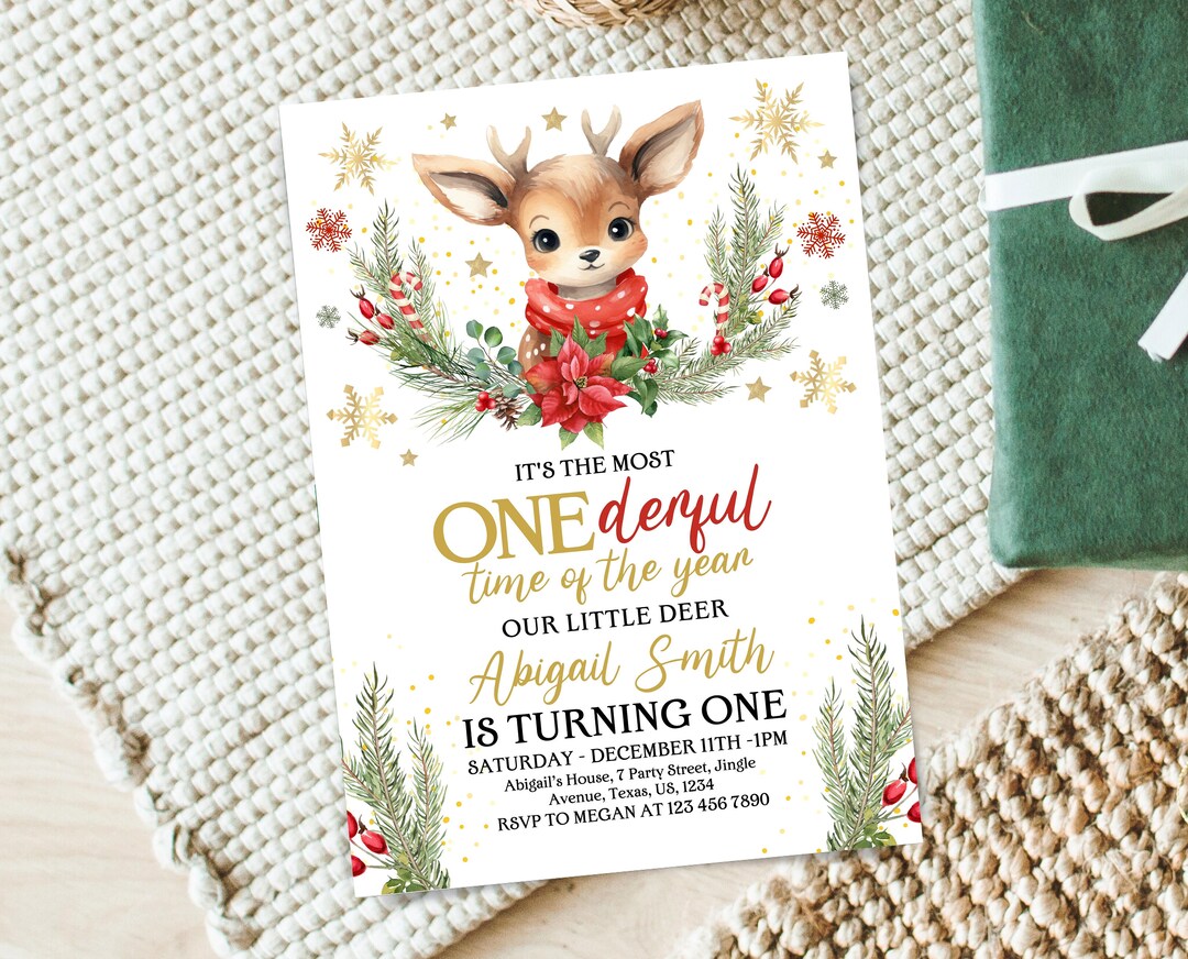 Editable First Christmas Birthday Invitation, Christmas Birthday Party ...