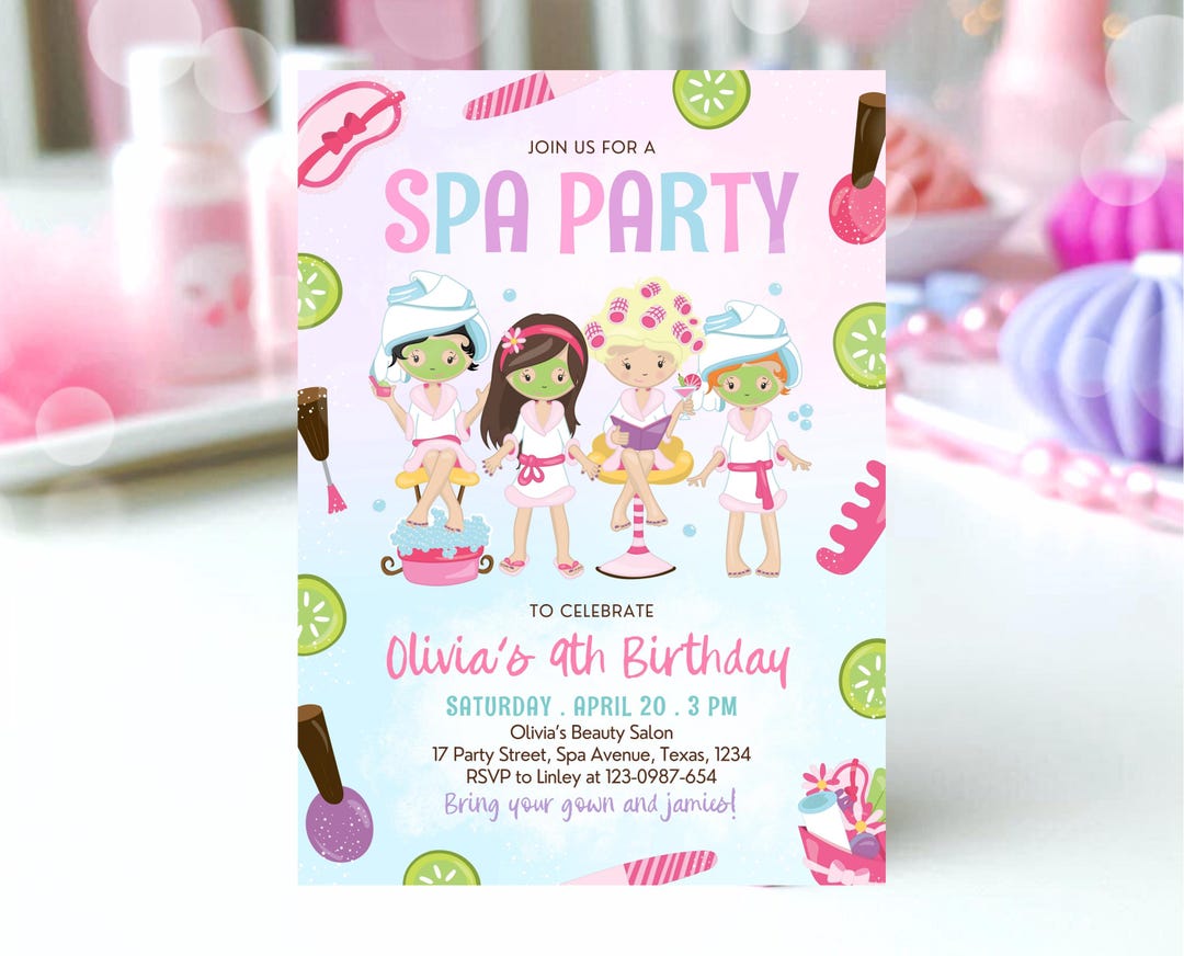 Editable Spa Birthday Invitation, Spa Party Invite, Pamper Birthday ...