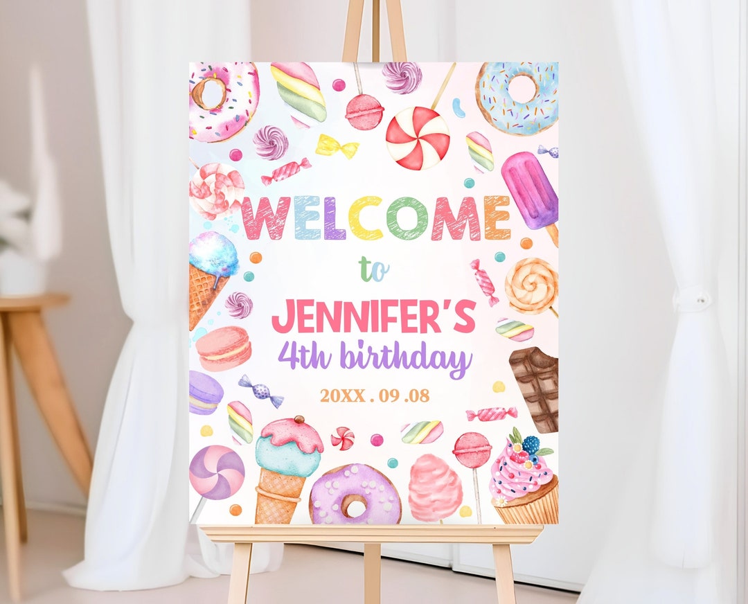 Editable Sweets Candy Welcome Sign Template, Sweet Candy Birthday ...