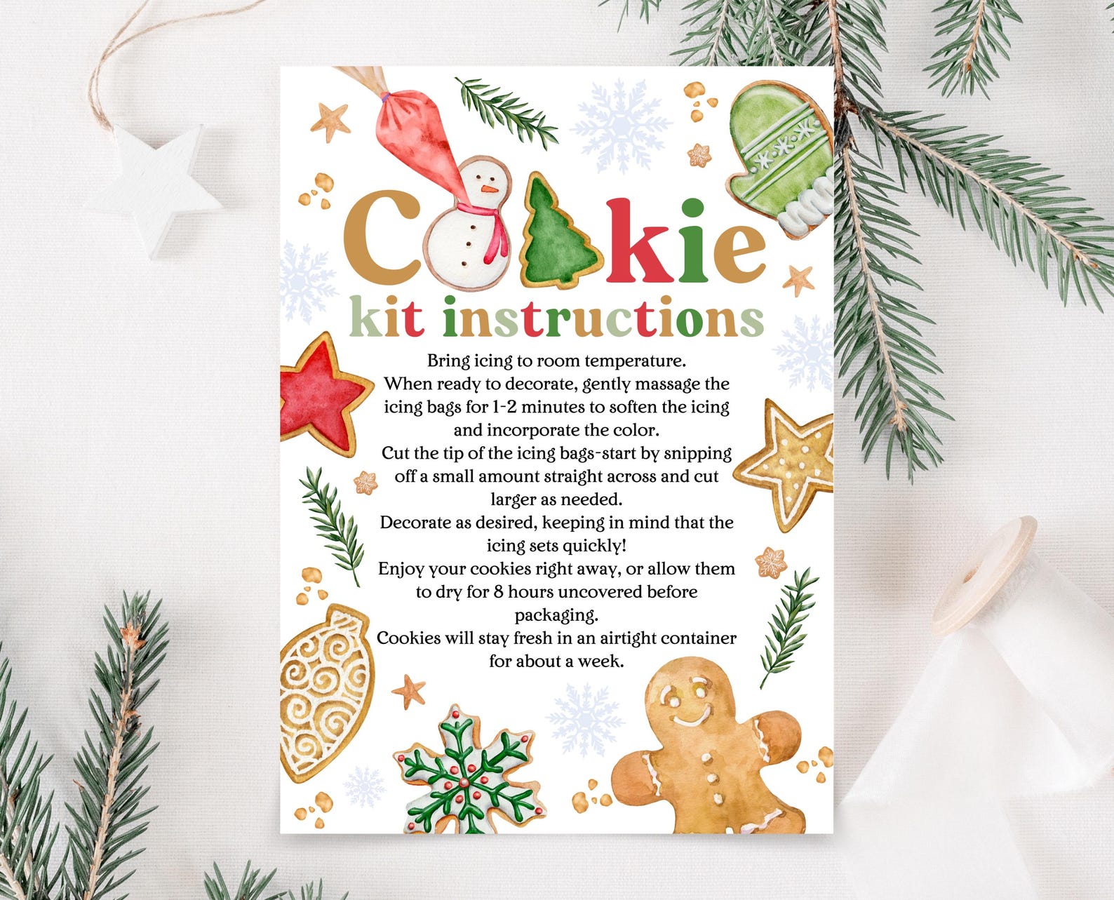 Editable Christmas Cookie Instructions Card Template, Editable Cookie ...