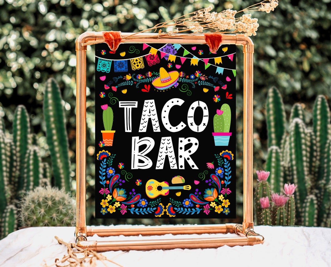 Taco Bar Sign Fiesta Birthday, Mexican Theme Party Signs, Cactus ...