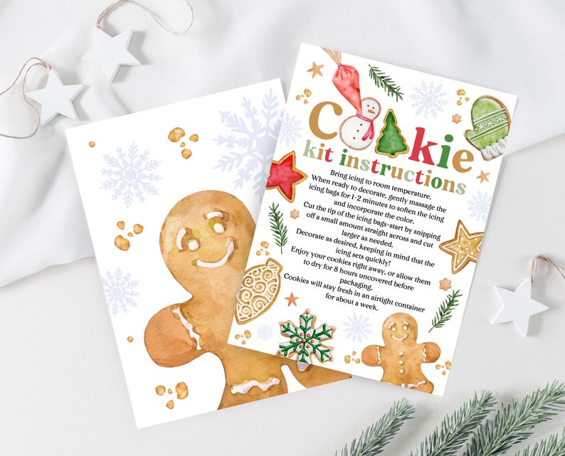 Editable Christmas Cookie Instructions Card Template, Editable Cookie ...