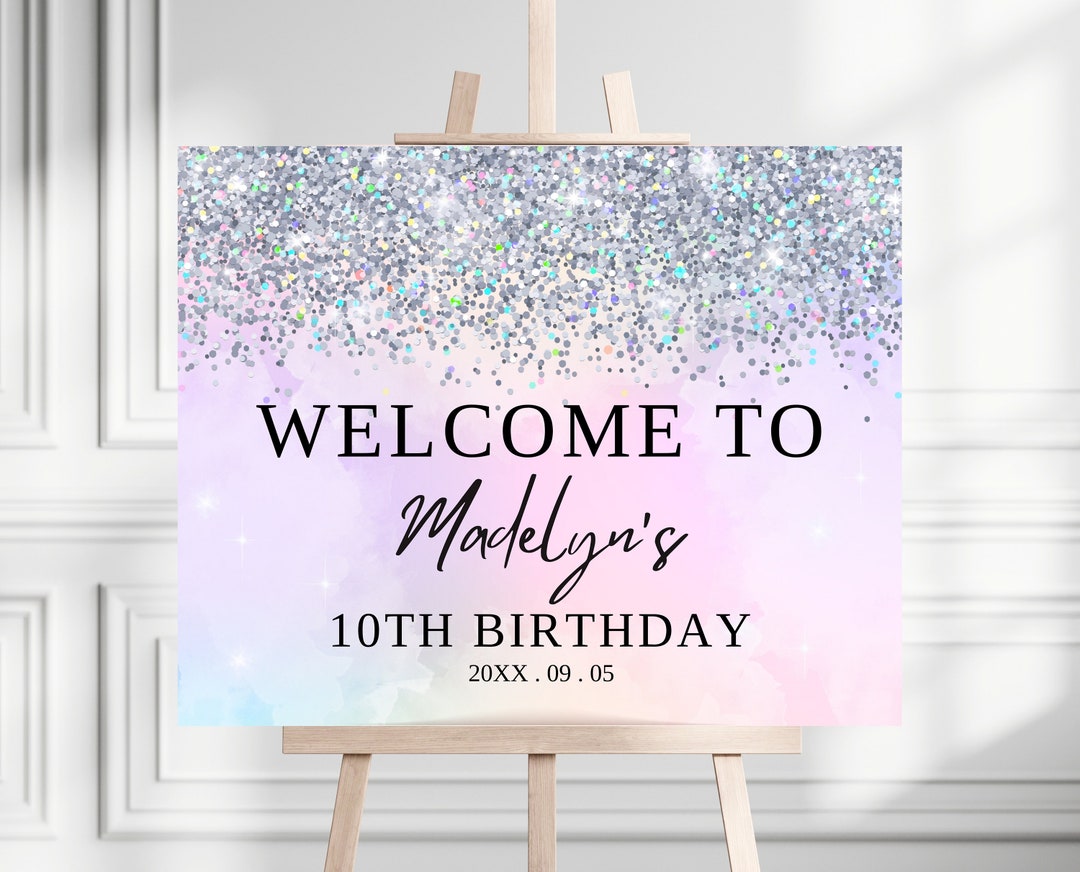 Editable Pastel Rainbow Birthday Welcome Sign, Birthday Banner, Foil ...