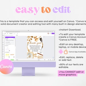 Editable Baking Birthday Thank You Card, Kids Cooking Party Decorations ...