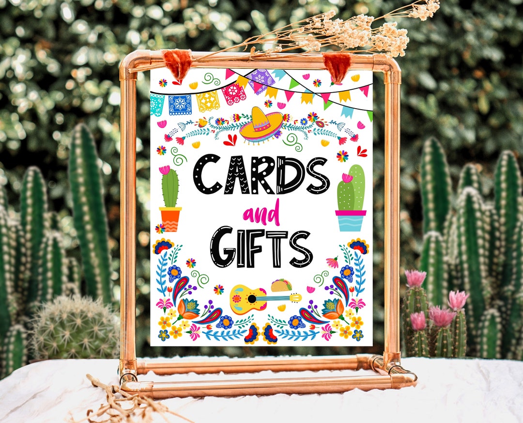 Cards and Gifts Sign Fiesta Birthday, Mexican Theme Party Signs, Cactus ...