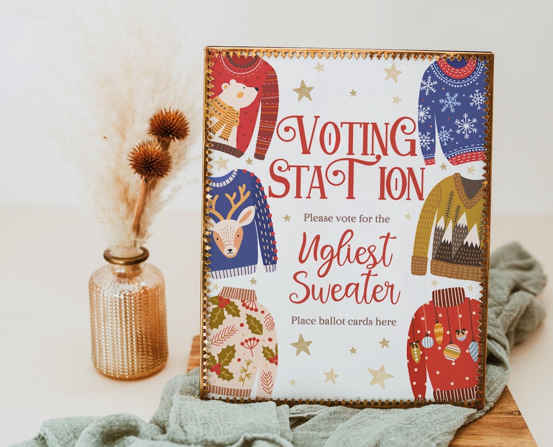 Editable Ugly Sweater Party Voting Station Sign, Christmas Ugly Sweater ...