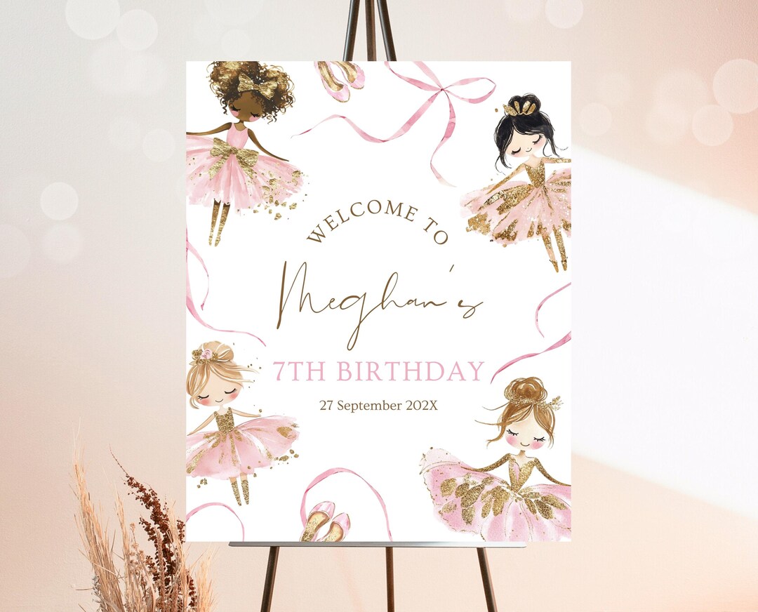 Editable Ballerina Birthday Welcome Sign: Pink Ballet Party (instant ...