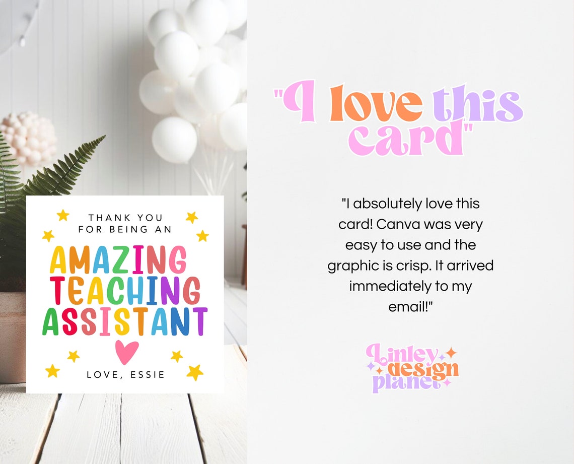Editable Teaching Assistant Card: Personalized Teacher Appreciation ...