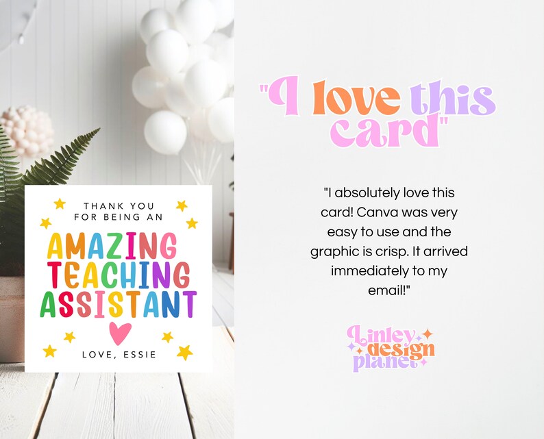 Editable Teaching Assistant Card: Personalized Teacher Appreciation ...