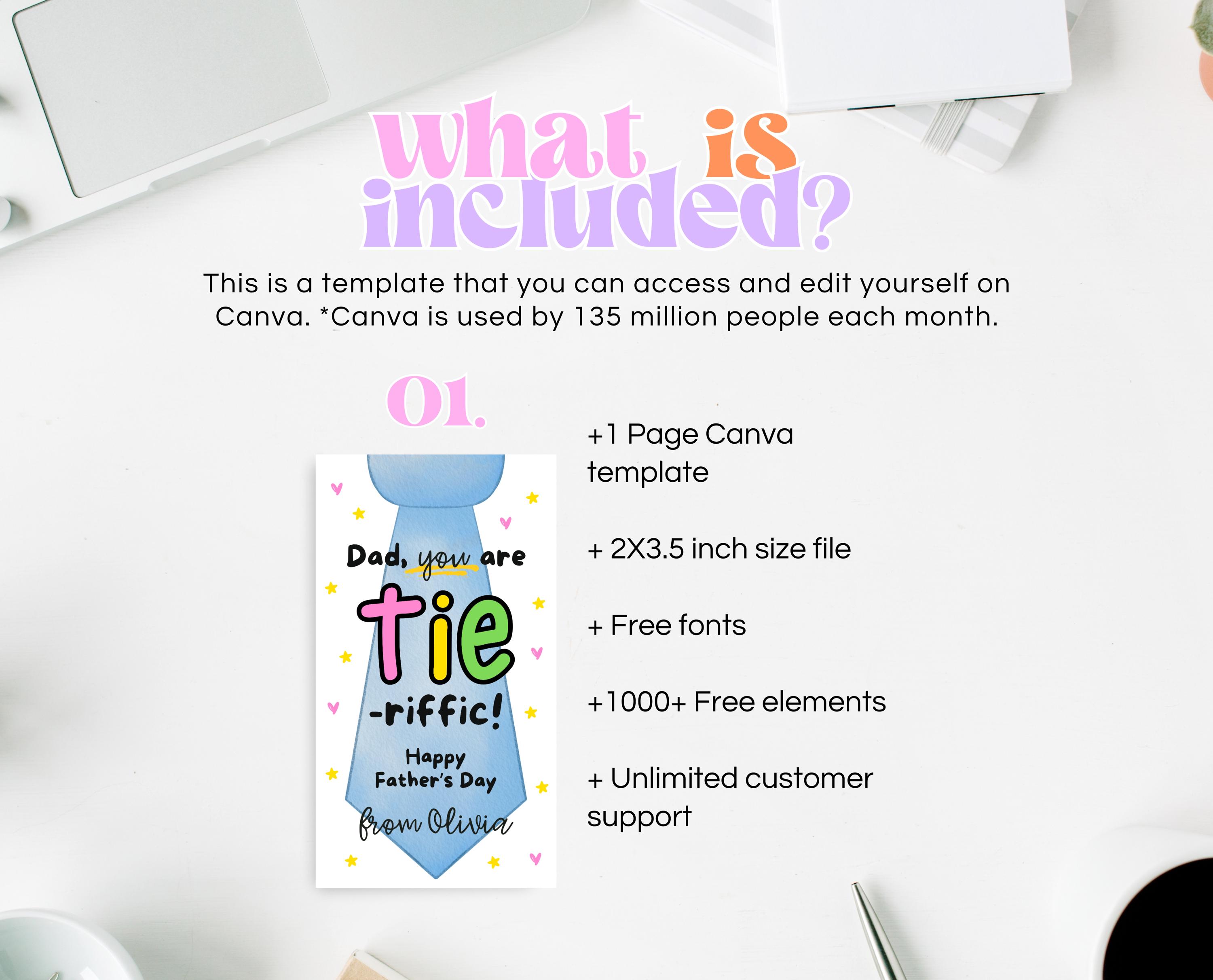 Editable Father's Day Tie Gift Tag: You Are Tie-riffic (canva Template ...