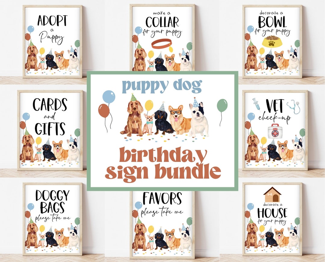 Editable Boy Dog Birthday Sign Bundle, Puppy Birthday Custom Signs ...