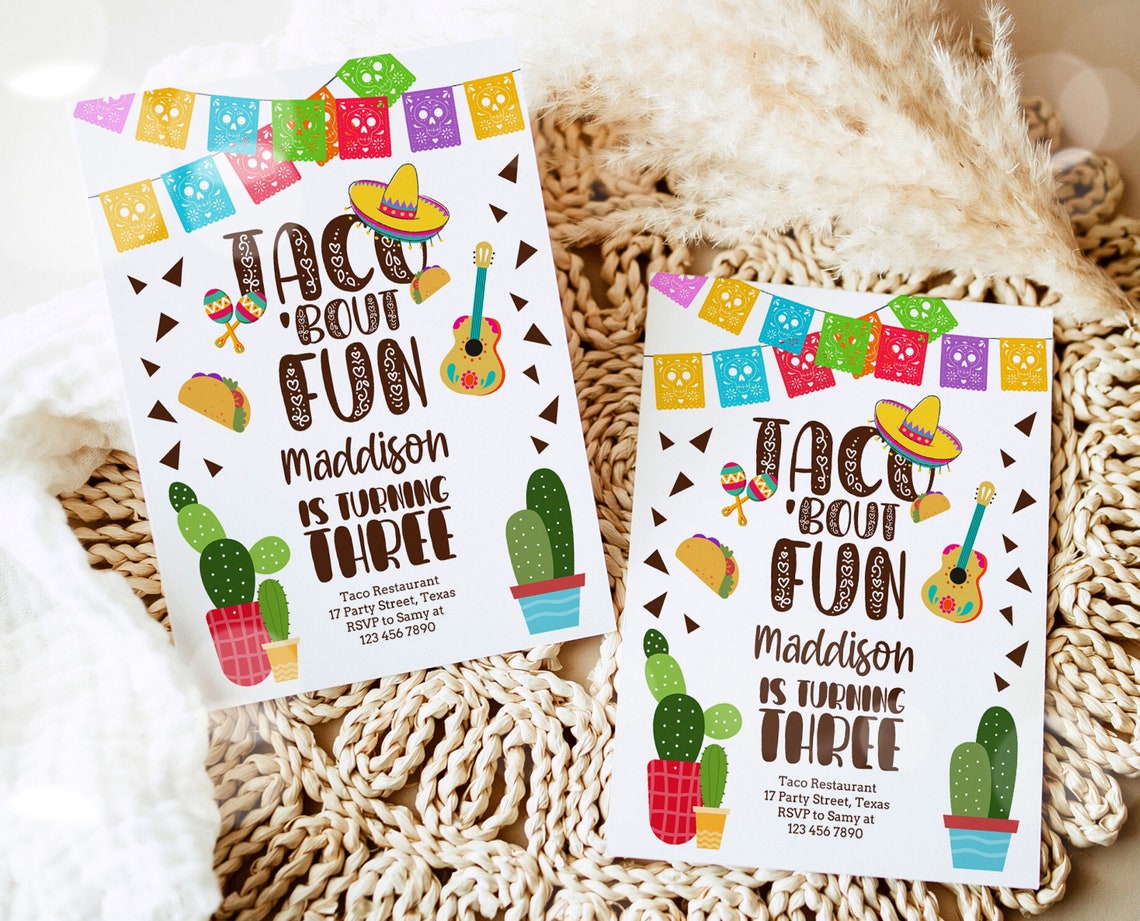 Editable Taco Bout Fun Birthday Invitation Girl First Fiesta - Etsy