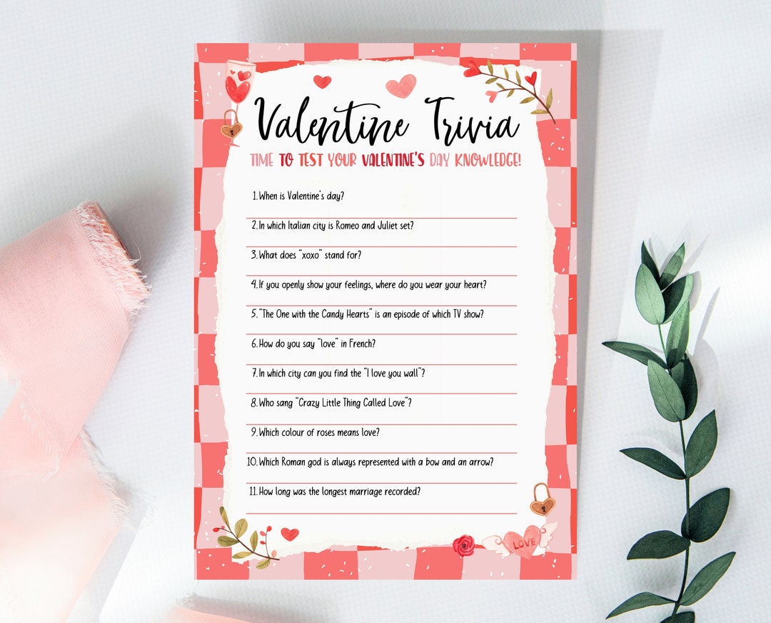 Valentines Day Trivia Game, Valentines Party Game, Printable Valentines ...