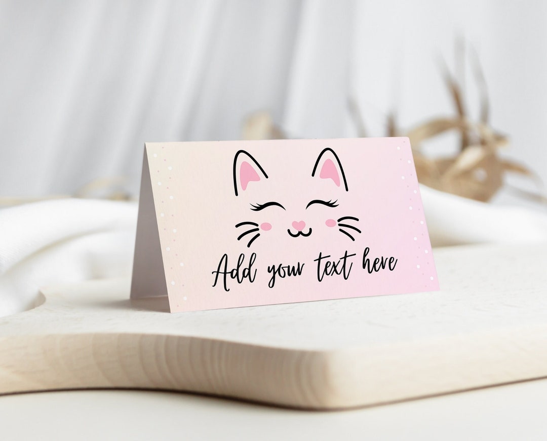 Editable Kitty Cat Birthday Food Label, Cat Birthday Tent Cards, Kitten ...