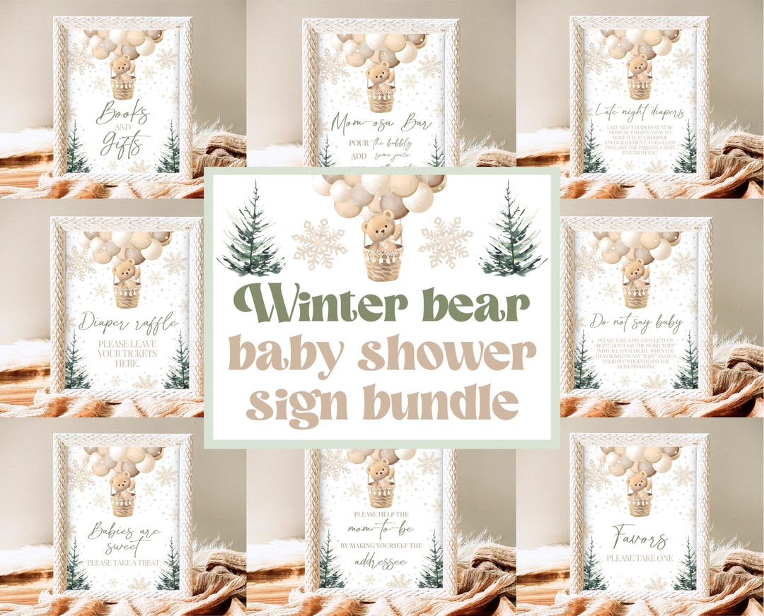 Editable Winter Baby Shower Sign Bundle, Teddy Bear Boy Welcome Poster ...