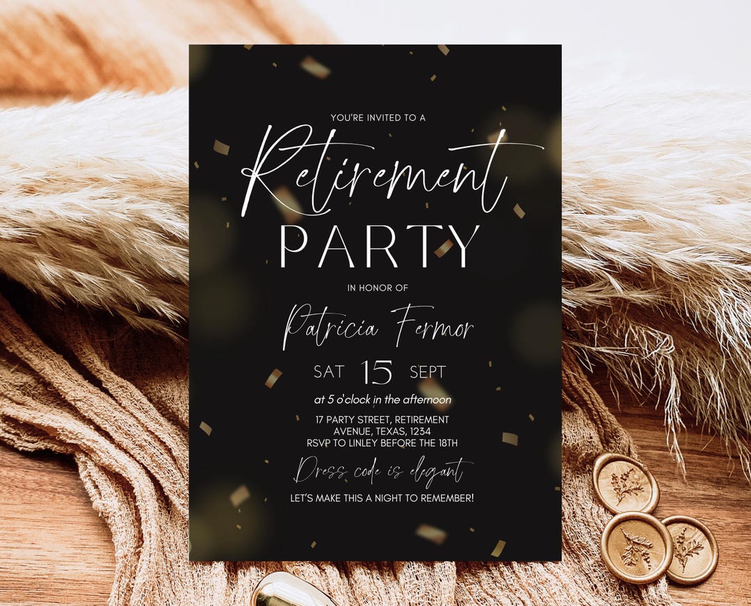 Modern Minimalist Retirement Party Invitation: Gold Confetti (instant ...