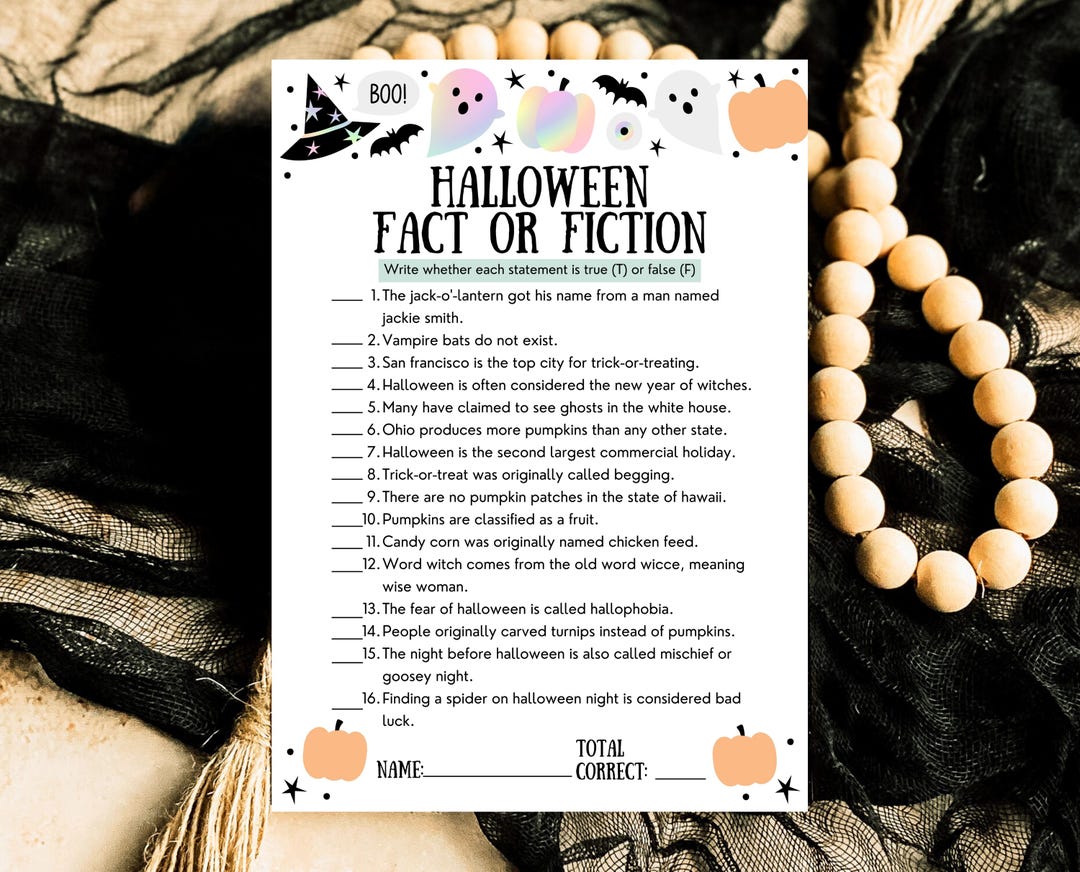 Halloween Fact or Fiction Game Template, Halloween True or False ...