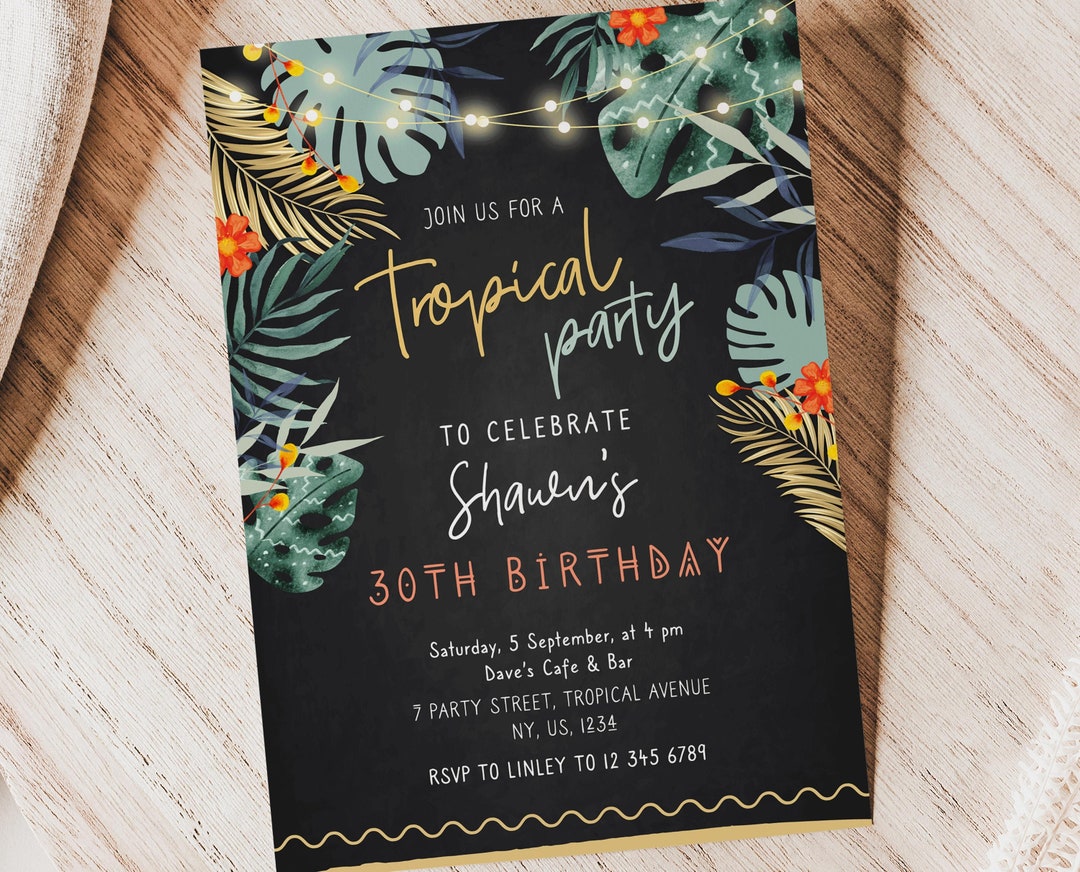 Editable Adult Tropical Birthday Invitation Tropical Party - Etsy