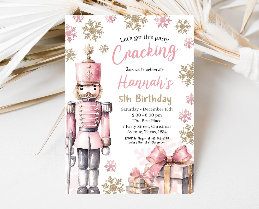 Editable Pink Christmas Nutcracker Baby Shower Invitation, Christmas ...