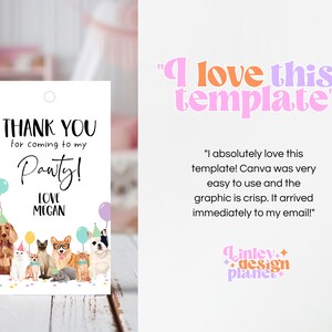 Editable Dog and Cat Birthday Party Thank You Favor Tags, Puppies ...