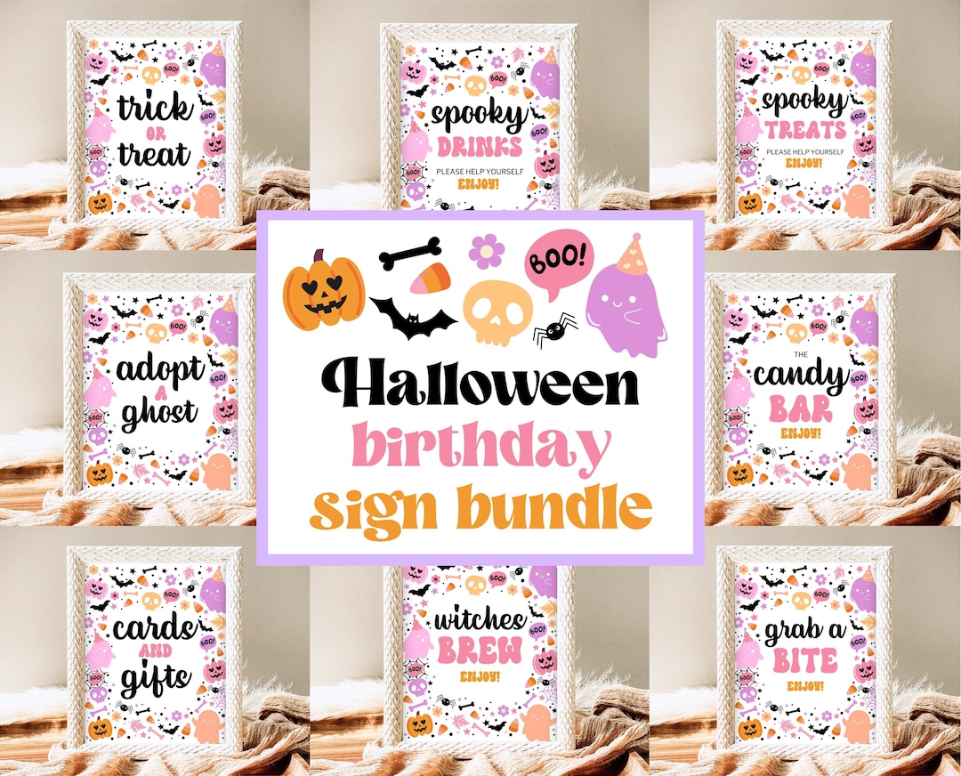 Editable Spooky Birthday Sign Bundle, Halloween Birthday Sign Seet ...