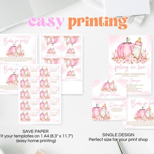 Editable Girl A Little Pumpkin Baby Shower Invitation Bundle, Pink Fall ...