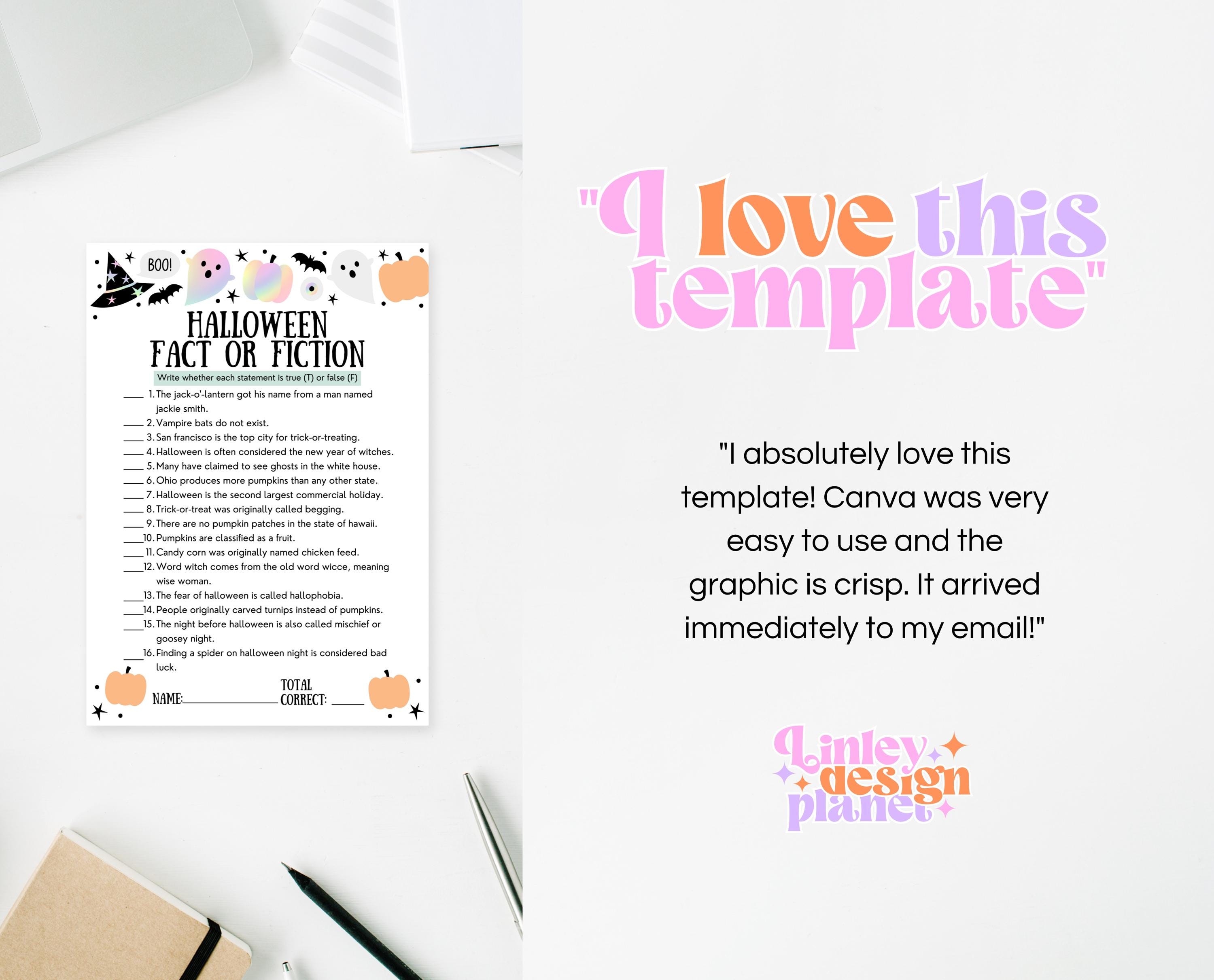 Halloween Fact or Fiction Game Template, Halloween True or False ...