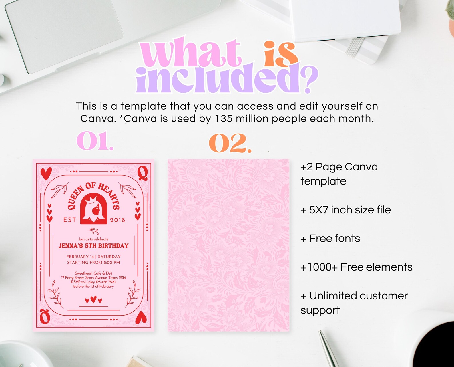 Editable Queen of Hearts Birthday Invitation, Valentine's Birthday ...