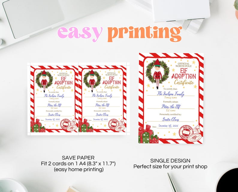Editable Elf Adoption Certificate, Adopt an Elf Card, Elf Activity ...