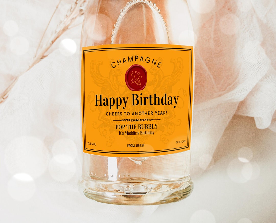 Editable Birthday Champagne Bottle Label, Birthday Wine Gift Label ...