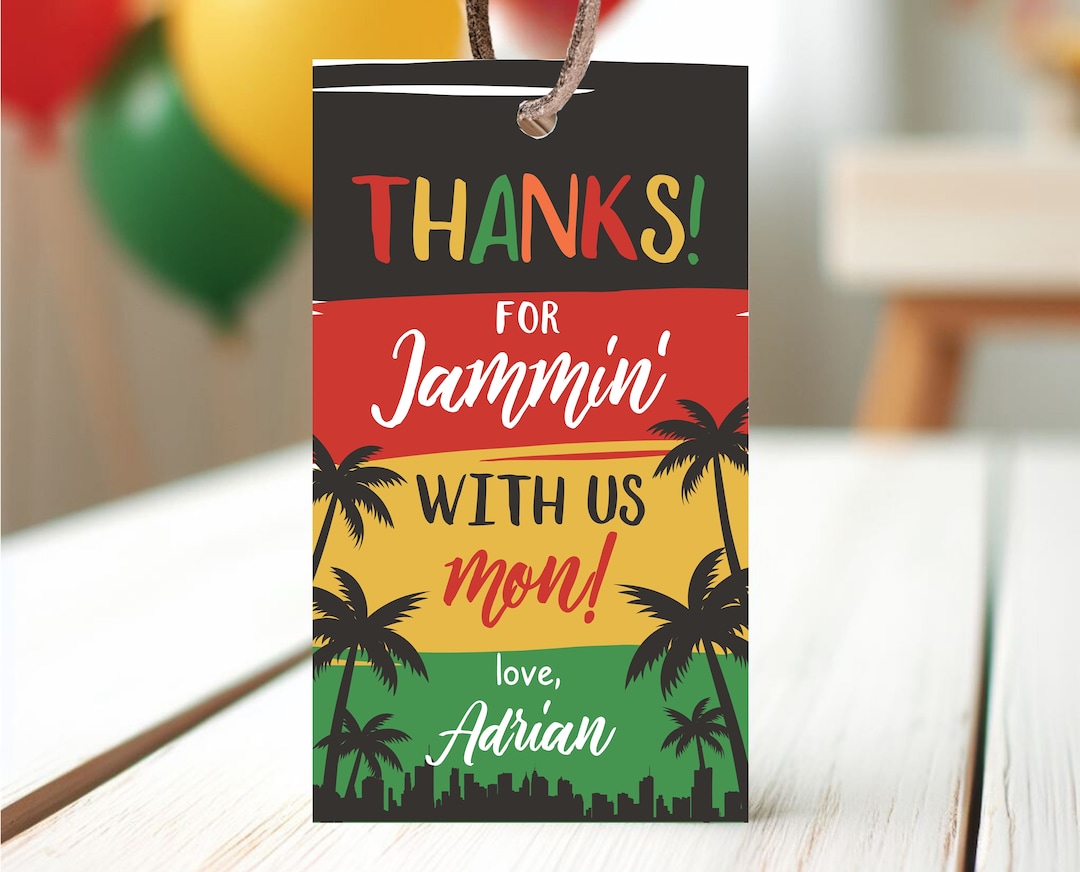 Editable Reggae Birthday Favor Tag Template, Reggae 1st Birthday Party ...