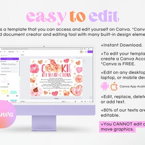 Editable Valentine Cookie Kit Instructions Card, Decorate Your Own ...