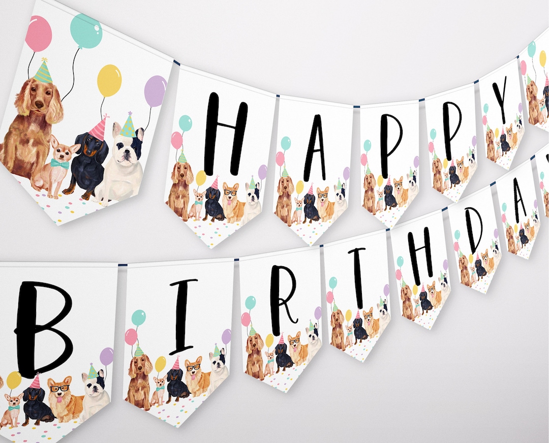 Dog Happy Birthday Banner, Puppy Birthday Banner, Printable Dog ...
