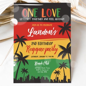 Editable Reggae Birthday Invitation, Reggae One Love 1st Birthday Party ...