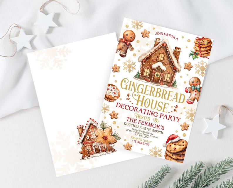 Editable Gingerbread House Decorating Party Invitation, Christmas ...